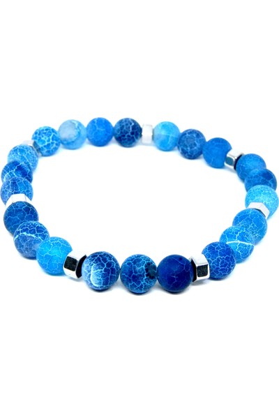 Supra Silver Mat Mavi Hakiki Doğaltaş Bileklik