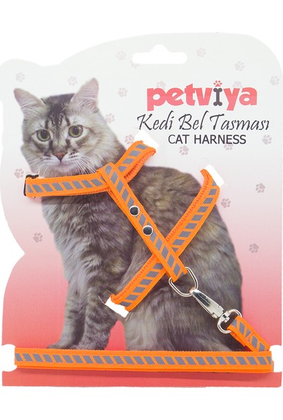 Petviya Reflektörlü Yansıtıcılı ve Çizgi Şeritli Kedi Göğüs Bel Tasması Turuncu Petviya Reflektörlü Yansıtıcılı ve Çizgi Şeritli Kedi Göğüs Bel Tasması Turuncu