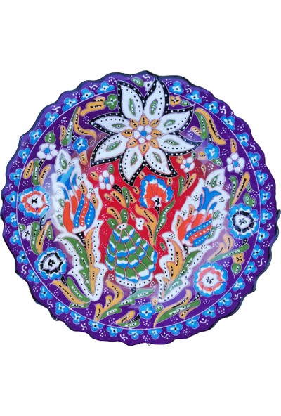 Çetin Çini El Işlemesi Karışık Desenli Lila Renkli 30 cm Tabak