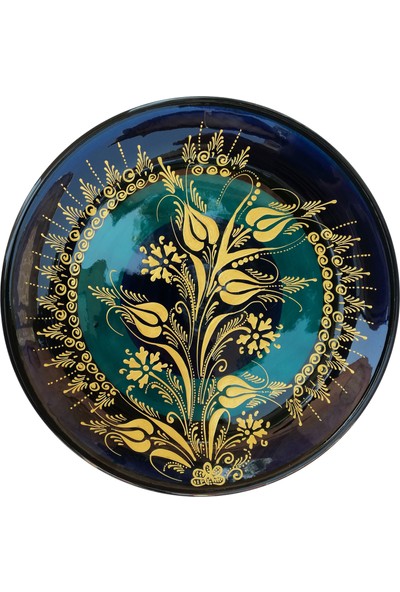 Çetin Çini El Işi Altın Yaldızlı Lale Desenli 30 cm Çini Tabak