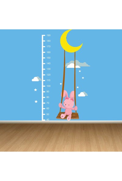Kt Decoration Sallanan Sevimli Tavşan Boy Ölçer Duvar Sticker