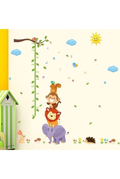 Kt Decoration Hayvan Dostlar Boy Ölçer Çocuk Odası Dekorasyonu Duvar Dekoru