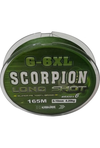 Kabura Scorpion G - 6xl Long Shot 0.14 mm %100 Super Pe Braid x 6 165 mt Örgü İp Misina Kabura Scorpion G - 6xl Long Shot 0.14 mm %100 Super Pe Braid x 6 165 mt Örgü İp Misina