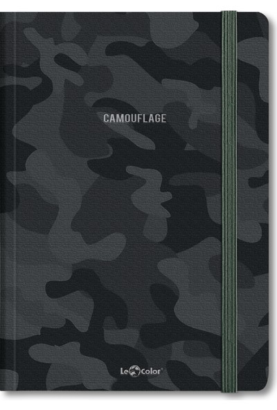 Le Color Camouflag Sert Kapak Lastikli Çizgili Defter 80 gr 17 x 24 cm