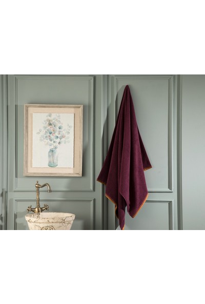 Madame Coco Aleon Banyo Havlusu - Mürdüm / Hardal - 70x140 cm