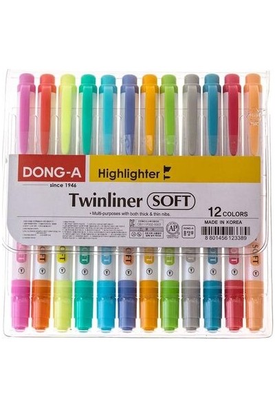 Dong-A Twinliner Soft Fosforlu Kalem Çift Taraflı 12'li Dong-A Twinliner Soft Fosforlu Kalem Çift Taraflı 12'li