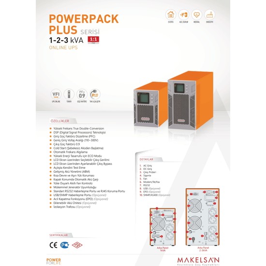 Makelsan Powerpack Plus 3 KVA (6x7AH) 1F/1F On-Line Ups Fiyatı