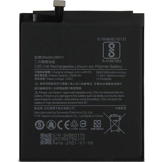 Teknomarkt Xiaomi Redmi S2 ile Uyumlu Ithal Pil BN31 Fiyatı