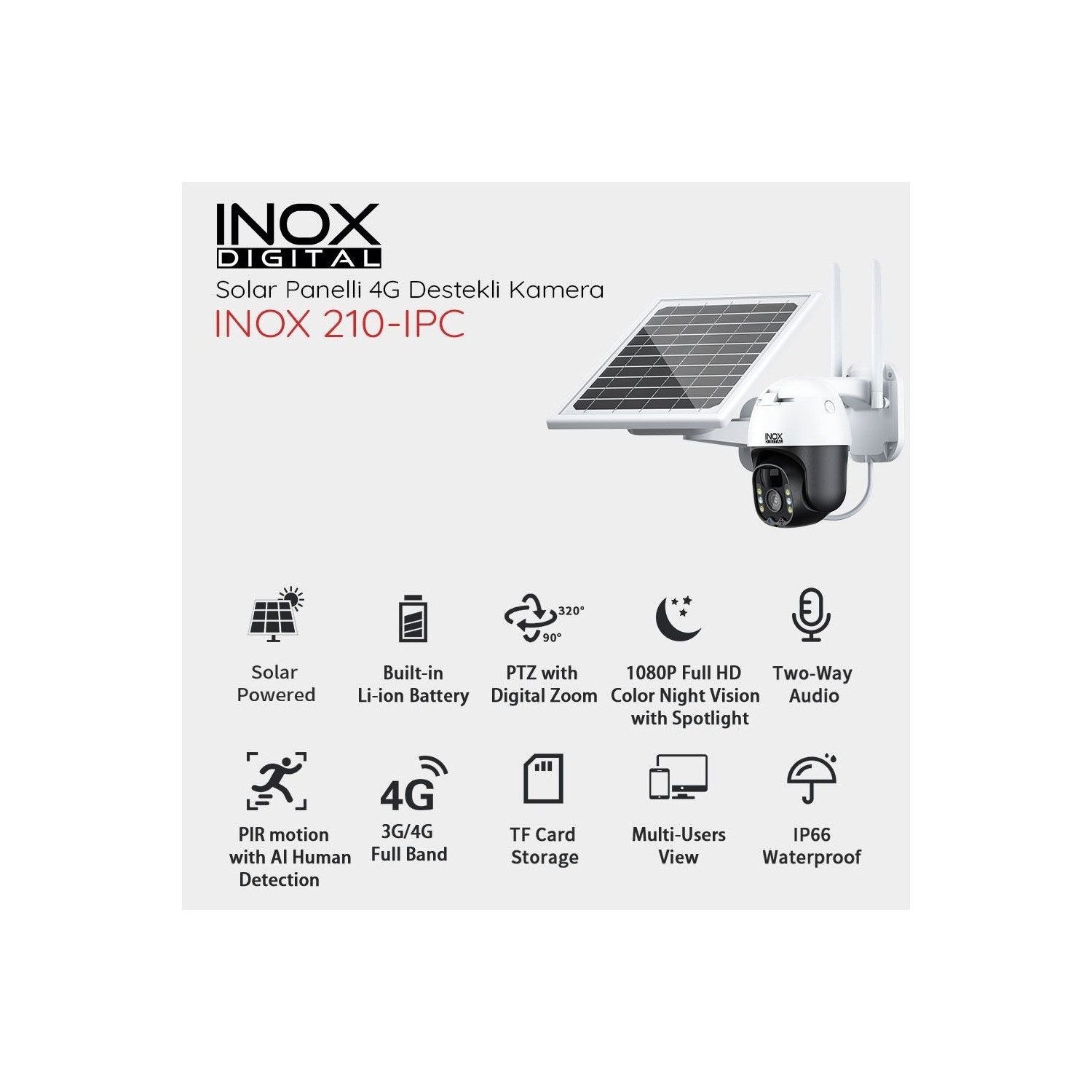 İnox 4g Solar Kamera Hd 1080P 4g Solar Panel Pt Ip Camera Fiyatı