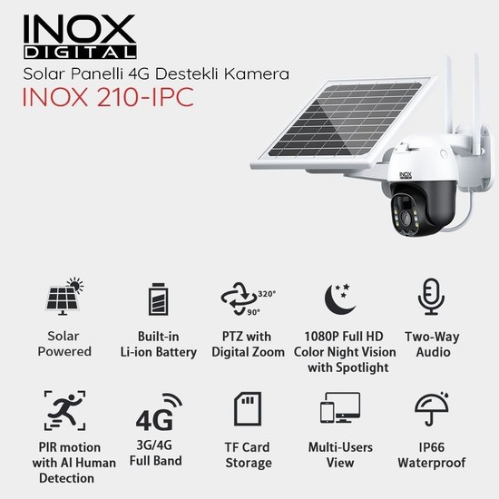 İnox 4g Solar Kamera Hd 1080P 4g Solar Panel Pt Ip Camera Fiyatı