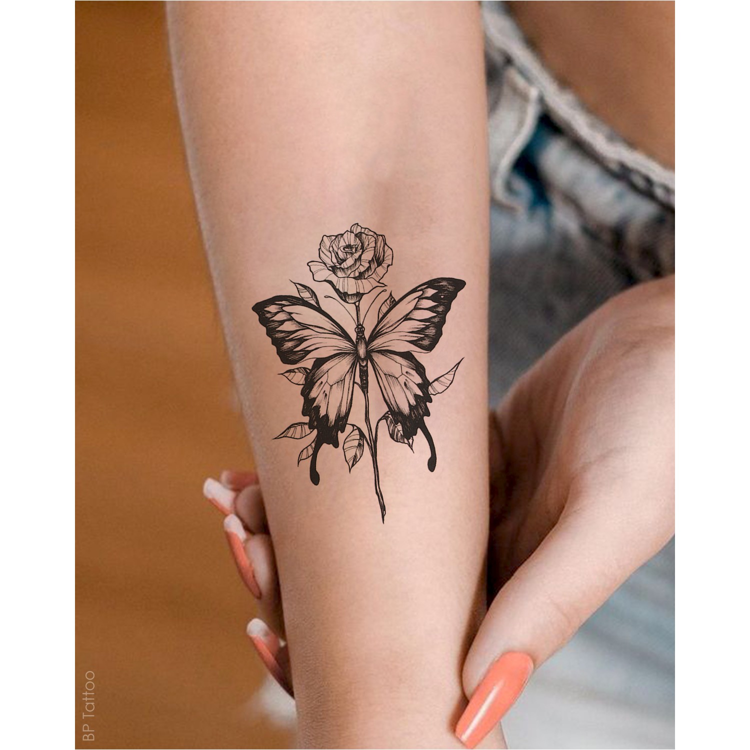 BP Tattoo Gül ve Kelebek Dövmesi Geçici Dövme Fiyatı