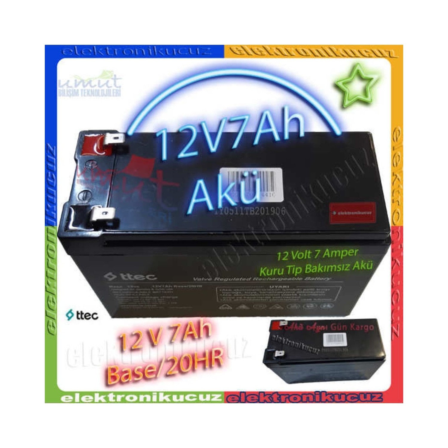 Ttec 12V 7AH Akü 12 Volt 7 Amper - 12V Kuru Tip Akü 12 Volt Fiyatı