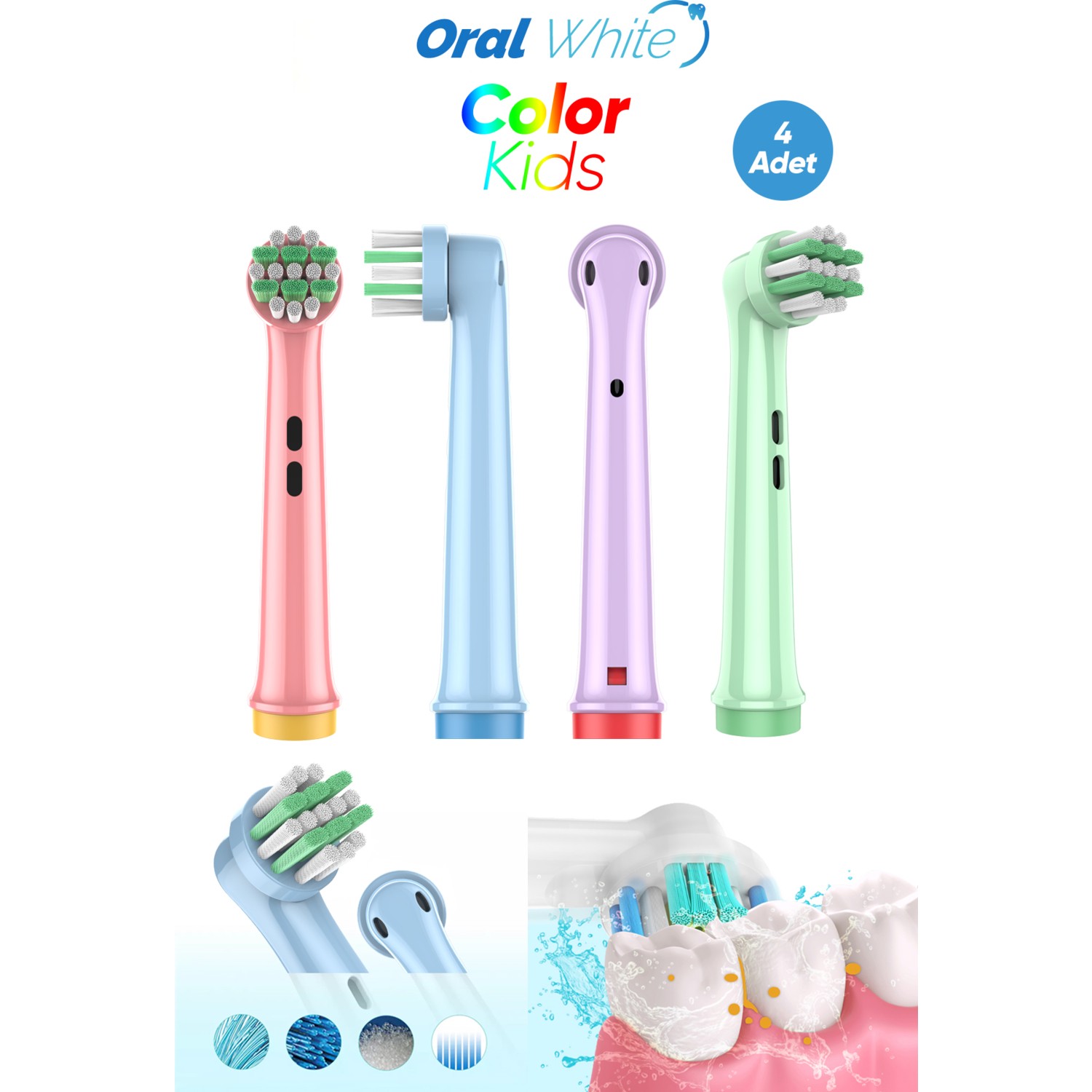 Oral White Color Kids Çocuklara Özel Hassas Oral-B Uyumlu 4 Fiyatı