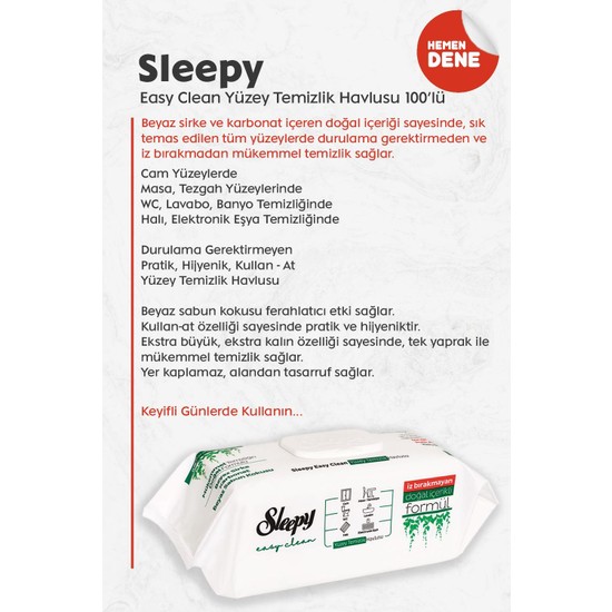 Sleepy Easy Clean Yüzey Temizlik Havlusu 100' Lü Fiyatı