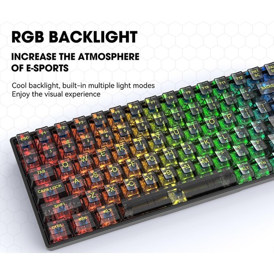 CoverZone Leaven K840 Type-C Kablolu Klavye LED Rainbow 84 Tuşlu Şeffaf Tuş Takımı Gökkuşağı