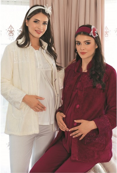 By Mecit Peluş Sabahlıklı Lohusa Pijama Takımı 1703 By Mecit Peluş Sabahlıklı Lohusa Pijama Takımı 1703