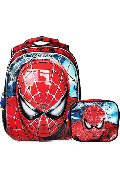 Entegre İlkokul Sırt Çantası 5d Parlak Beslenme Çantalı Spiderman Kırmızı