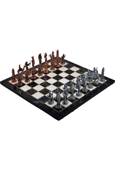 Gift Home Metal Satranç Takımı Büyük Mısır Antik Taş ve Düz Mermer Desenli Satranç Tahtası