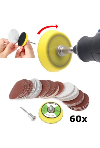 Depolife Dremel Proxxon Lotus Swazer Banco Mac Allister Hobi Makinesi İçin 5Cm Cırt Taban Zımpara Seti 60 Adetli