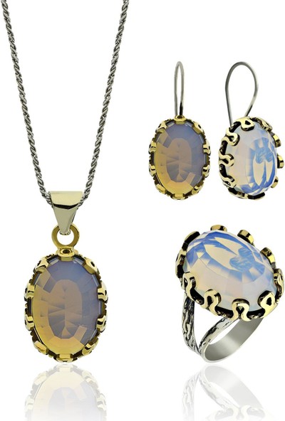 Hicret Kuyumculuk Ay Taşlı Otantik Gümüş Kadın Set