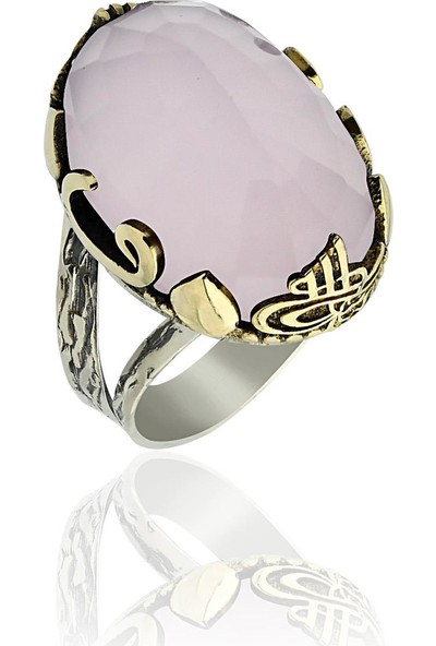 Hicret Kuyumculuk Pembe Kuvars Taşlı Otantik Gümüş Kadın Yüzük