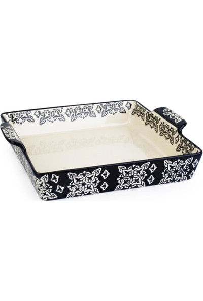 Acar Seramik Kare Halka Desen Fırın Kabı - Siyah