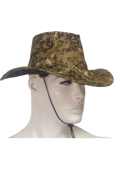 HS-11081 Kovboy Şapka Kahve-Dijital Kamuflaj