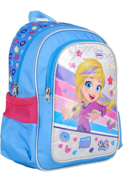 Polly Pocket İki Bölmeli Simli Kız Çocuk İlkokul Sırt Çantası Mavi