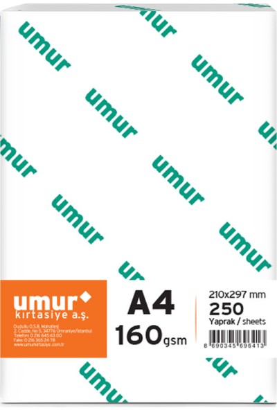 Umur A4 Gramajlı Fotokopi Kağıdı 160 gr 250 Sayfa Umur A4 Gramajlı Fotokopi Kağıdı 160 gr 250 Sayfa