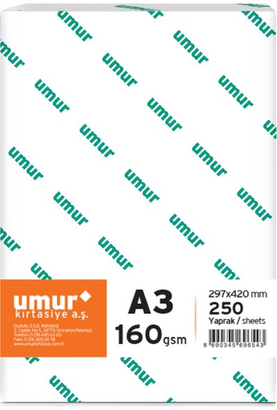 Umur A3 Gramajlı Fotokopi Kağıdı 160 gr 250 Sayfa Umur A3 Gramajlı Fotokopi Kağıdı 160 gr 250 Sayfa