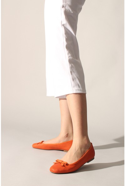 Rovigo Plus Turuncu Lazer Baskı Hakiki Deri Kadın Babet