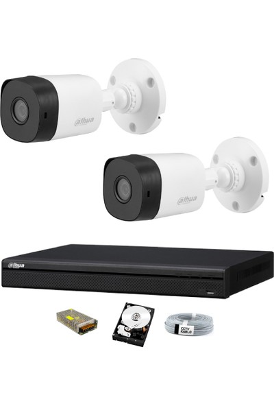 Dahua 2 Kameralı Güvenlik Sistemi Dış-Mekan-Hdd-Jack-Bnc-Konnektör Proje Kamera