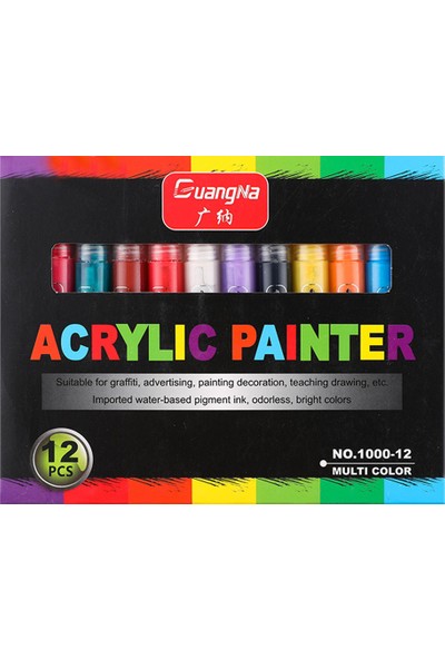 Yukka Fosforlu Akrilik Okul Kalemi 12 Farklı Renk Çizim ve Boyama Kalemi