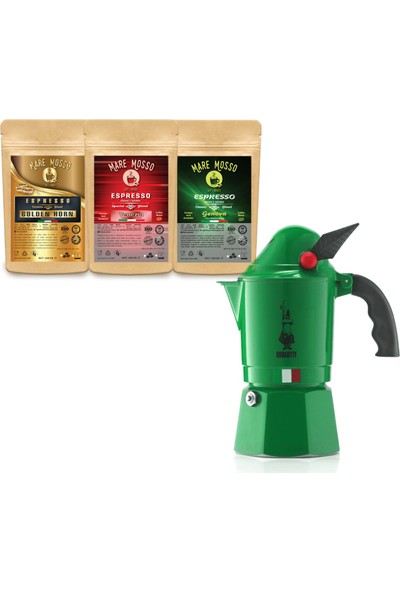 Bıalettı Moka Pot Break Alpına 3 Cup Yeşil +100 gr x 3 Paket Espresso Kahve Bıalettı Moka Pot Break Alpına 3 Cup Yeşil +100 gr x 3 Paket Espresso Kahve