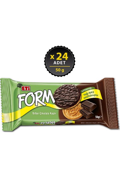 Eti Form Bitter Çikolata Kaplı Lifli Bisküvi 50 g x 24 Adet Eti Form Bitter Çikolata Kaplı Lifli Bisküvi 50 g x 24 Adet