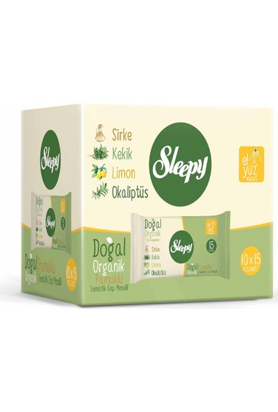 Sleepy Doğal Organik Pamuklu Cep Mendilli 10 x 15'li