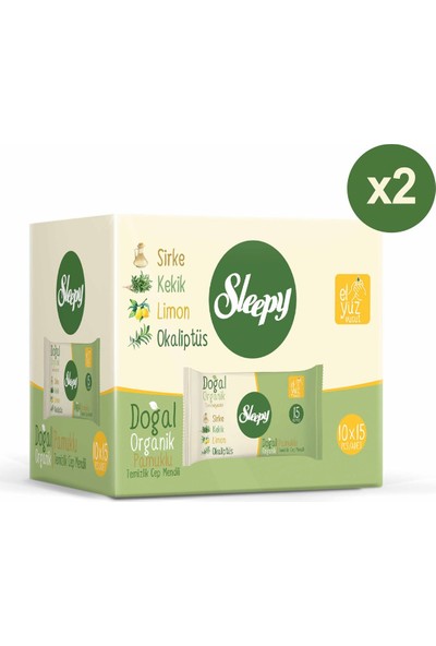 Sleepy Doğal Organik Pamuklu Cep Mendili 10 x 15'li (2 Kutu)