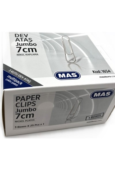 Mas 1654 Dev Ataş Jumbo 7cm Nikel Kaplama 3'lü Mas 1654 Dev Ataş Jumbo 7cm Nikel Kaplama 3'lü