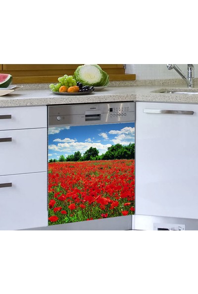 Jasmin Bulaşık Makinesi Sticker Kırmızı Çiçekler