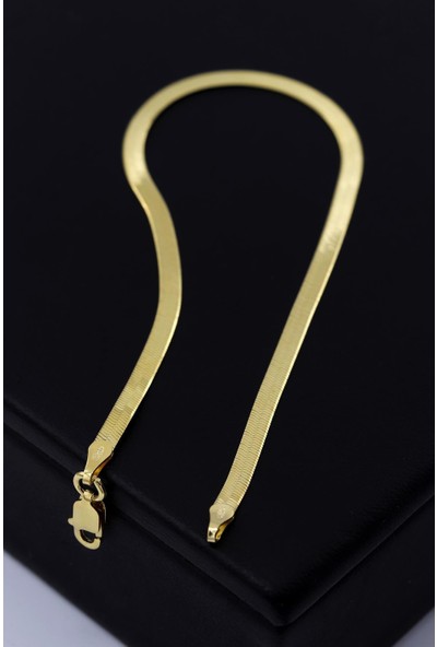 Akyüz Gümüş Italyan Yassı Zincir Altın Yaldızlı Gümüş Bileklik 168