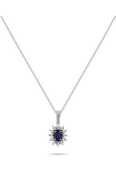 Venta Pırlanta 0,33 Karat Efektli Pırlantalı Safir Kolye
