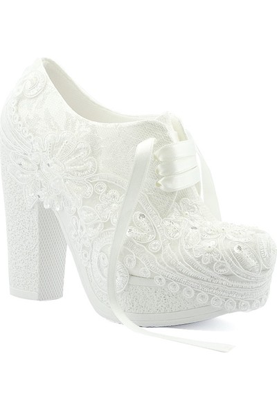 İlgipark 12 Cm Platform Ökçeli Güpürlü Gelin Ayakkabısı