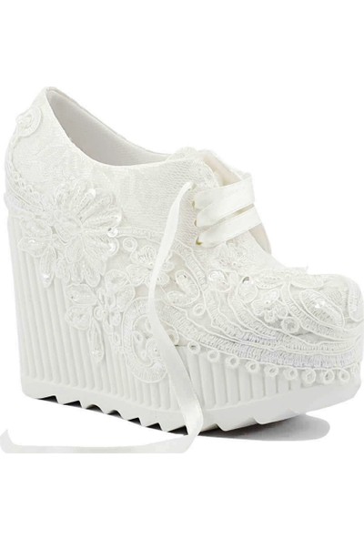 İlgipark 11 Cm Dolgu Taban Güpürlü Spor Gelin Ayakkabısı