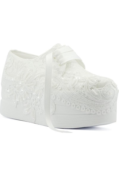 İlgipark 6 Cm Düz Tabanlı Güpürlü Spor Gelin Ayakkabısı