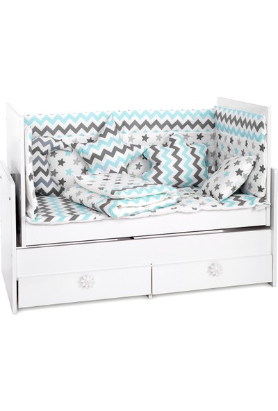 Sluupy Turkuaz Zigzag & Yıldız Figürlü Bebek Uyku Seti 70x130cm