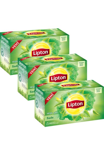 Lipton Bardak Poşet Yeşil Çay Sade 20'Li x 3 Adet Lipton Bardak Poşet Yeşil Çay Sade 20'Li x 3 Adet