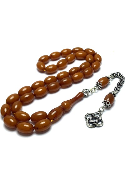 Midyat Nurtaş Gümüş Yumurta Kesim Hareli Sıkma Kehribar Tesbih