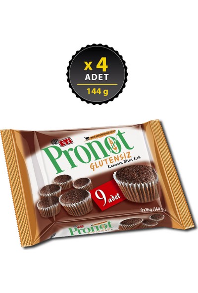 Eti Pronot Glutensiz Kakaolu Mini Kek 144 g x 4 Adet Eti Pronot Glutensiz Kakaolu Mini Kek 144 g x 4 Adet