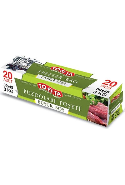 To-Fi-Ta Büyük Boy Buzdolabi Poşeti 20'li 30 x 45 cm To-Fi-Ta Büyük Boy Buzdolabi Poşeti 20'li 30 x 45 cm