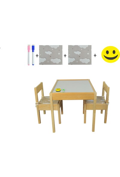 Masal Oyuncak Ahşap Çocuk Masası Yaz Sil Yüzey 2 Sandalyeli Masal Oyuncak Ahşap Çocuk Masası Yaz Sil Yüzey 2 Sandalyeli